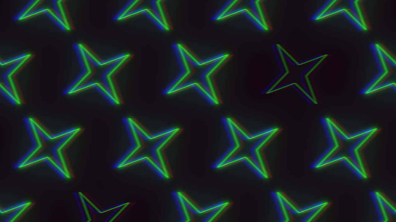 Premium stock video - Neon stars pattern with glitch effect