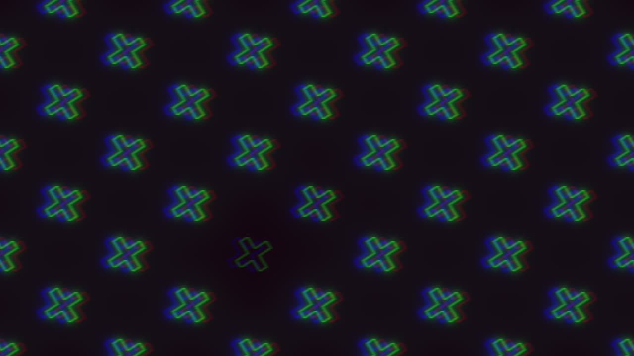 Premium stock video - Neon crosses pattern with glitch effect