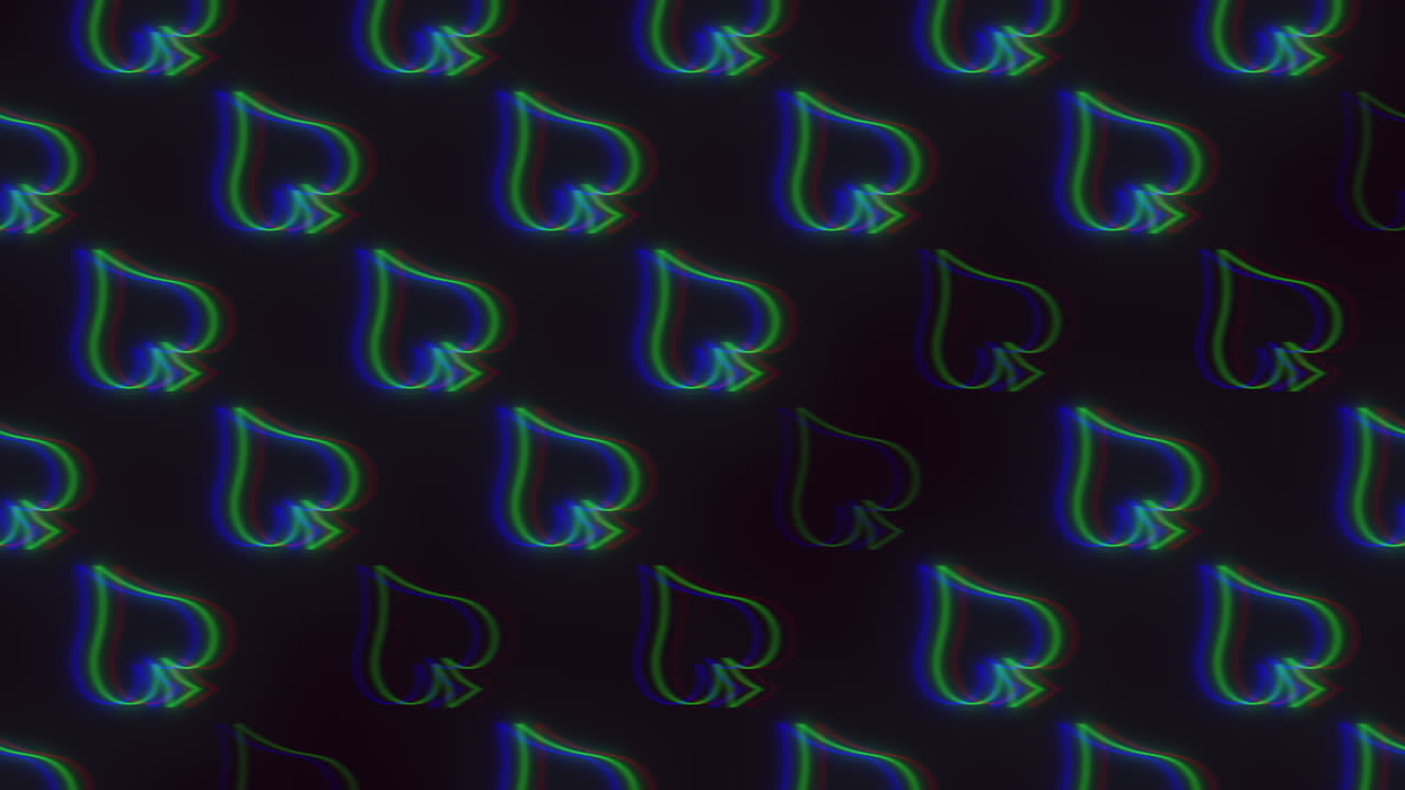 Premium stock video - Neon spades card pattern with glitch effect