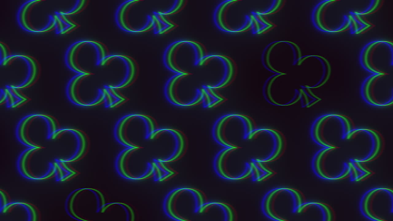 Premium stock video - Neon clubs card pattern with glitch effect