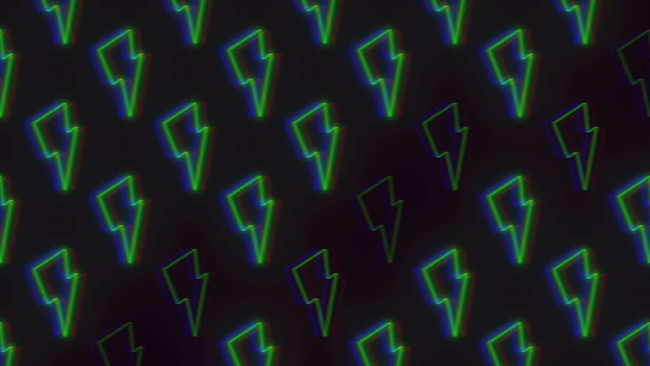 Premium stock video - Neon thunderbolts pattern with glitch effect