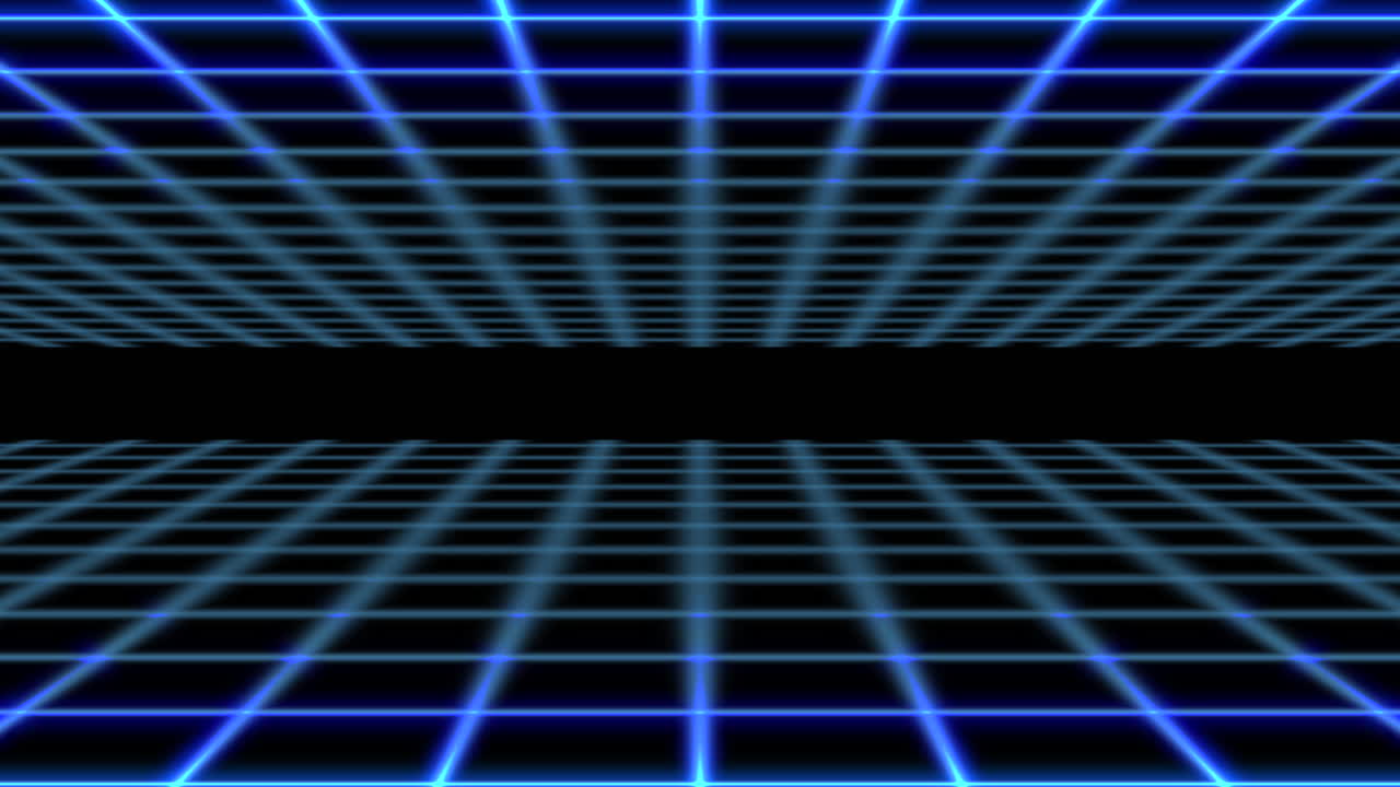 Premium stock video - Neon retro blue grid in dark galaxy