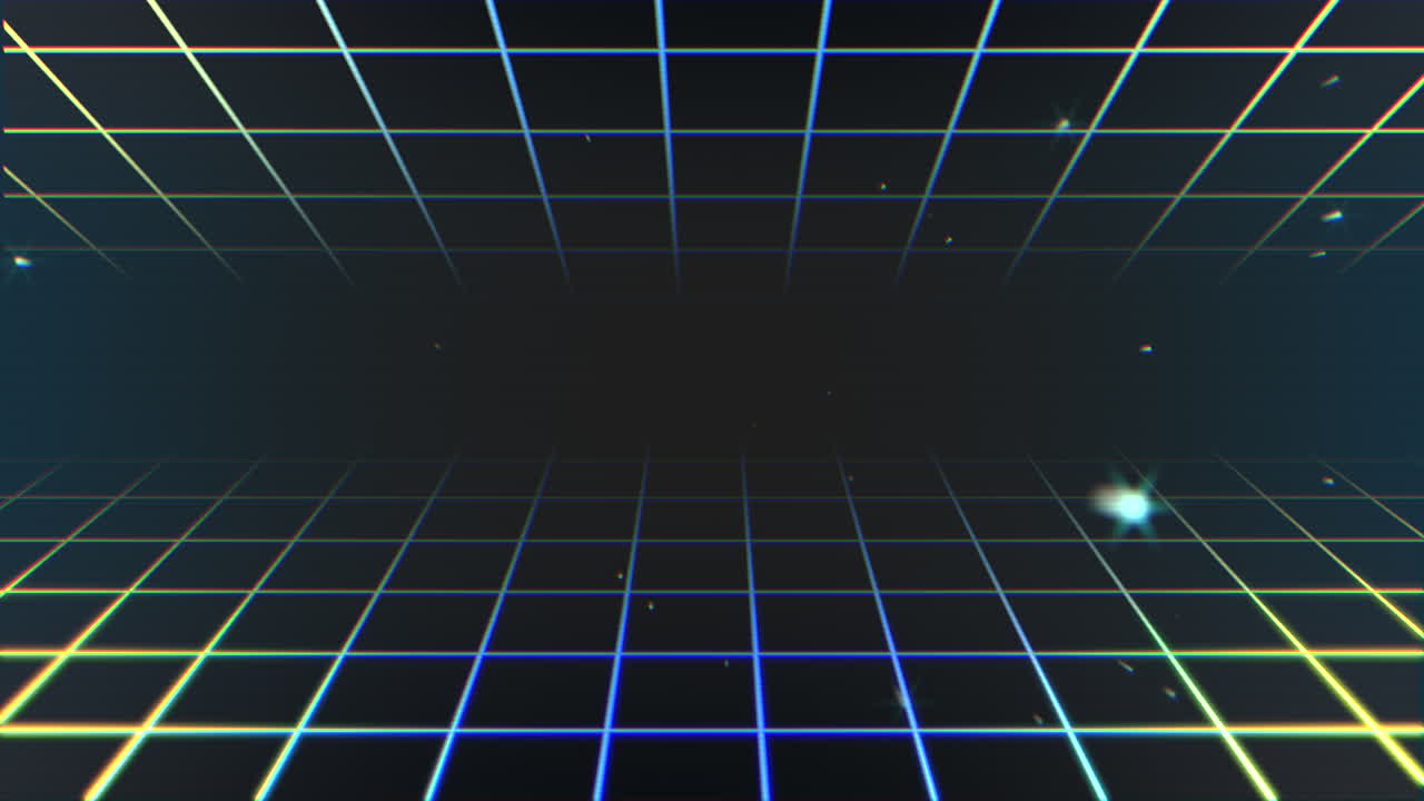 Premium stock video - Neon retro blue and yellow grid in dark galaxy ...
