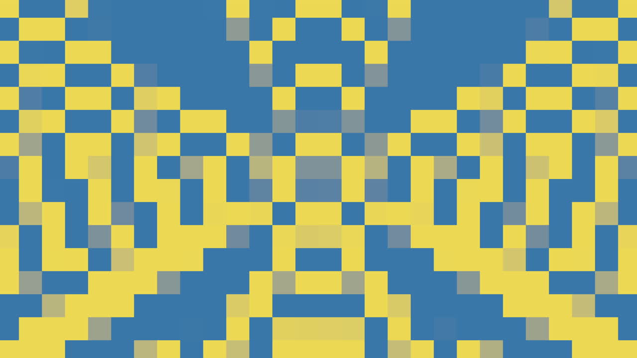 Premium stock video - 8 bit pattern with blue and yellow pixels