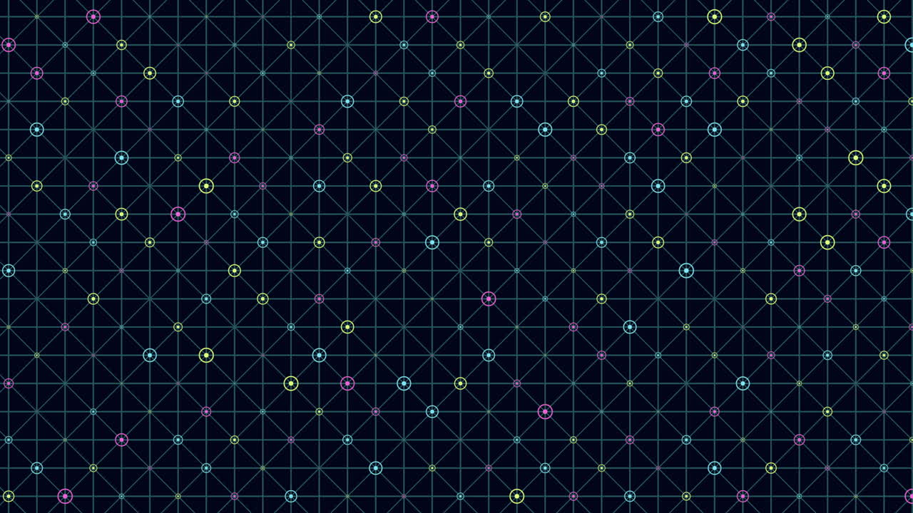 Premium stock video - Rainbow dots pattern with neon grid