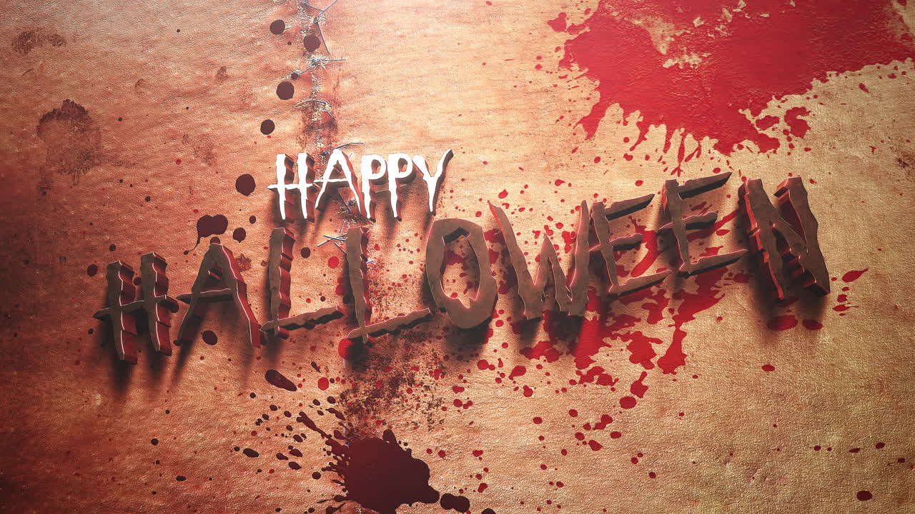 Premium stock video - Happy halloween with red blood on skin texture