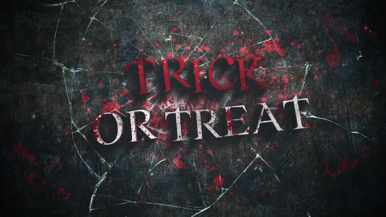 Premium stock video - Trick or treat with red blood on mirror texture