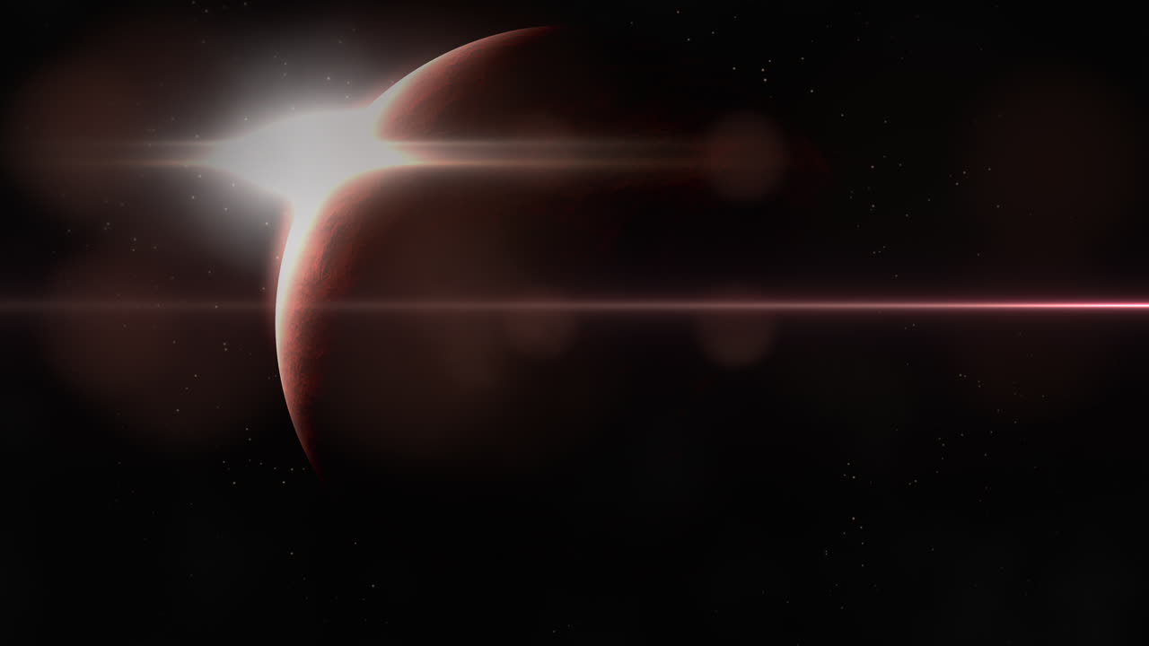 Premium stock video - Big red planet with light effect in galaxy