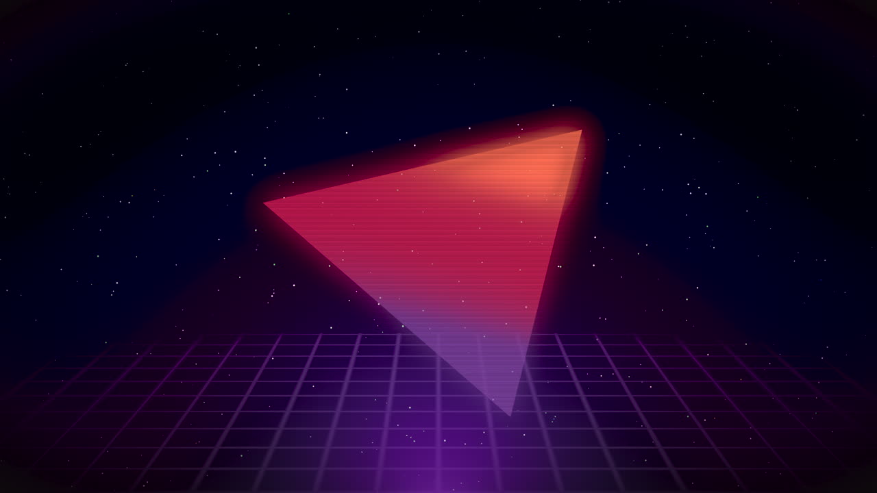Premium stock video - Gradient red triangle with purple grid in galaxy