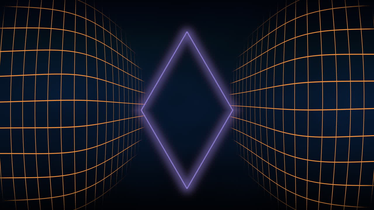 Premium stock video - Neon purple diamond with grid in space