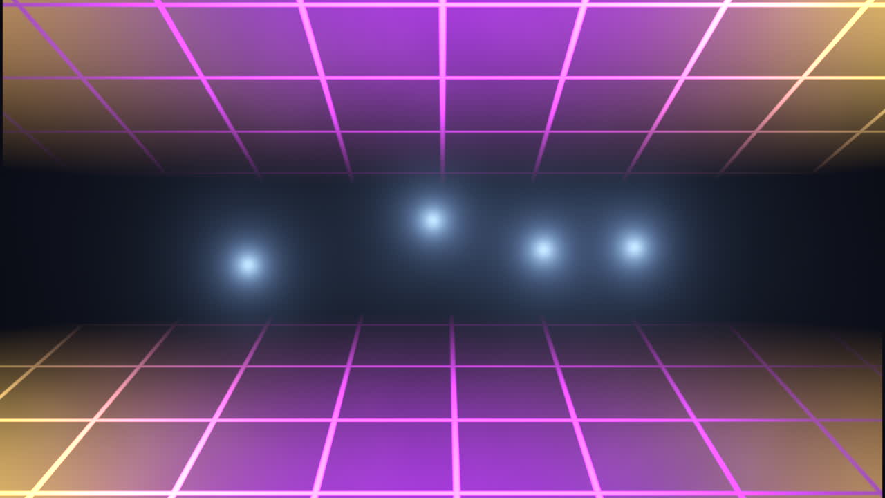 Premium stock video - Neon purple grid and glitters in dark space