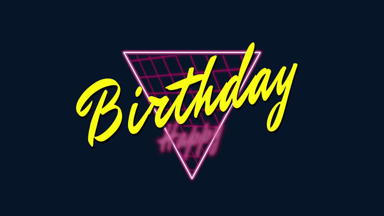 Premium stock video - Happy birthday with neon triangle in 80s style