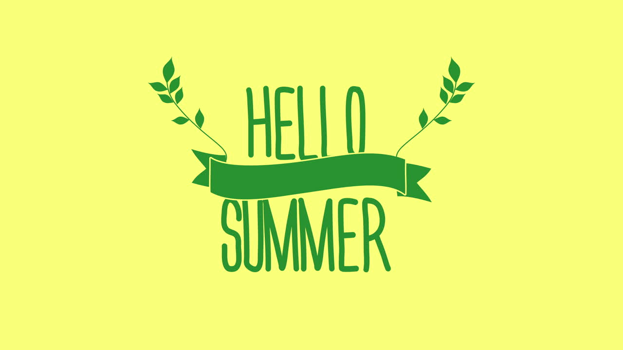 Premium stock video - Hello summer with green flowers on yellow gradient