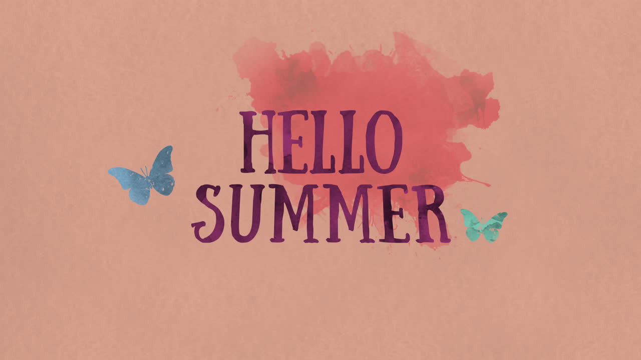 Premium stock video - Hello summer with butterfly on paint texture