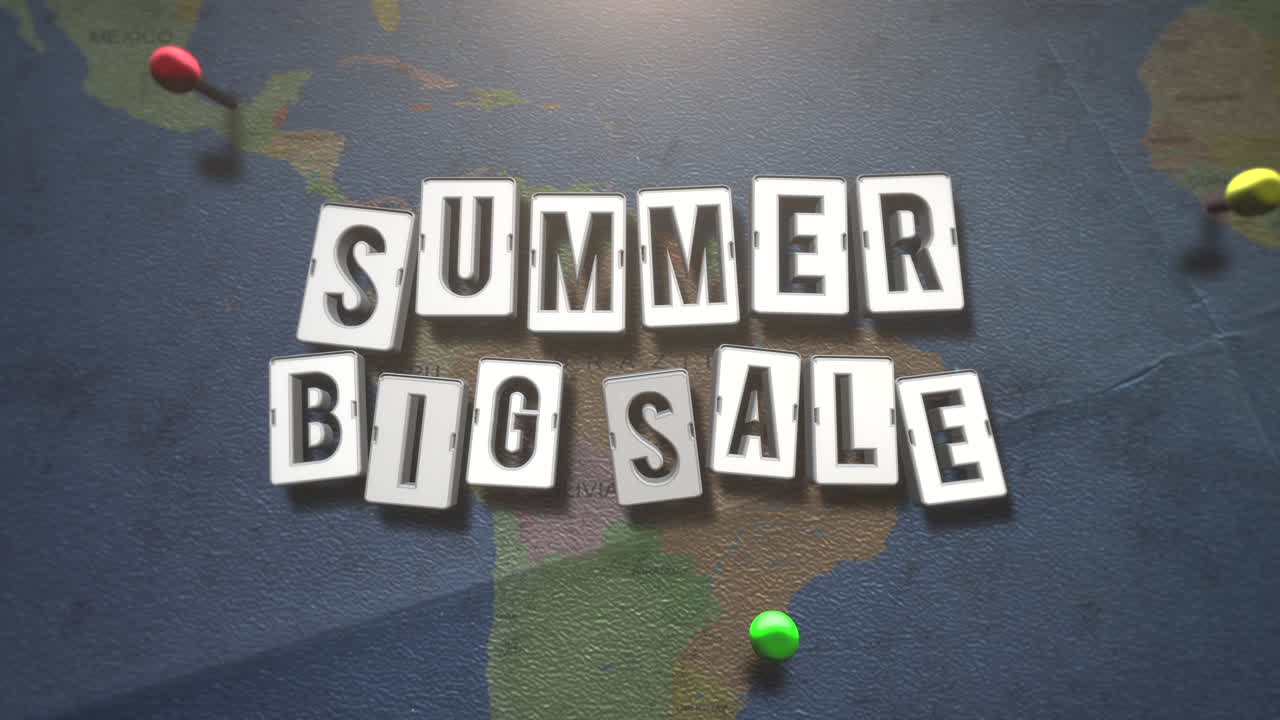 Premium stock video - Summer big sale on world map with point of visit