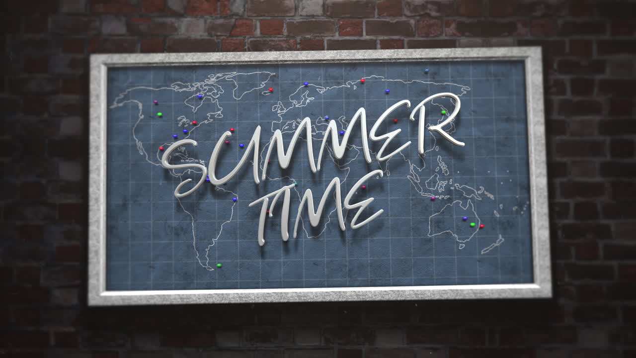 Premium stock video - Summer time on world map with point of visit