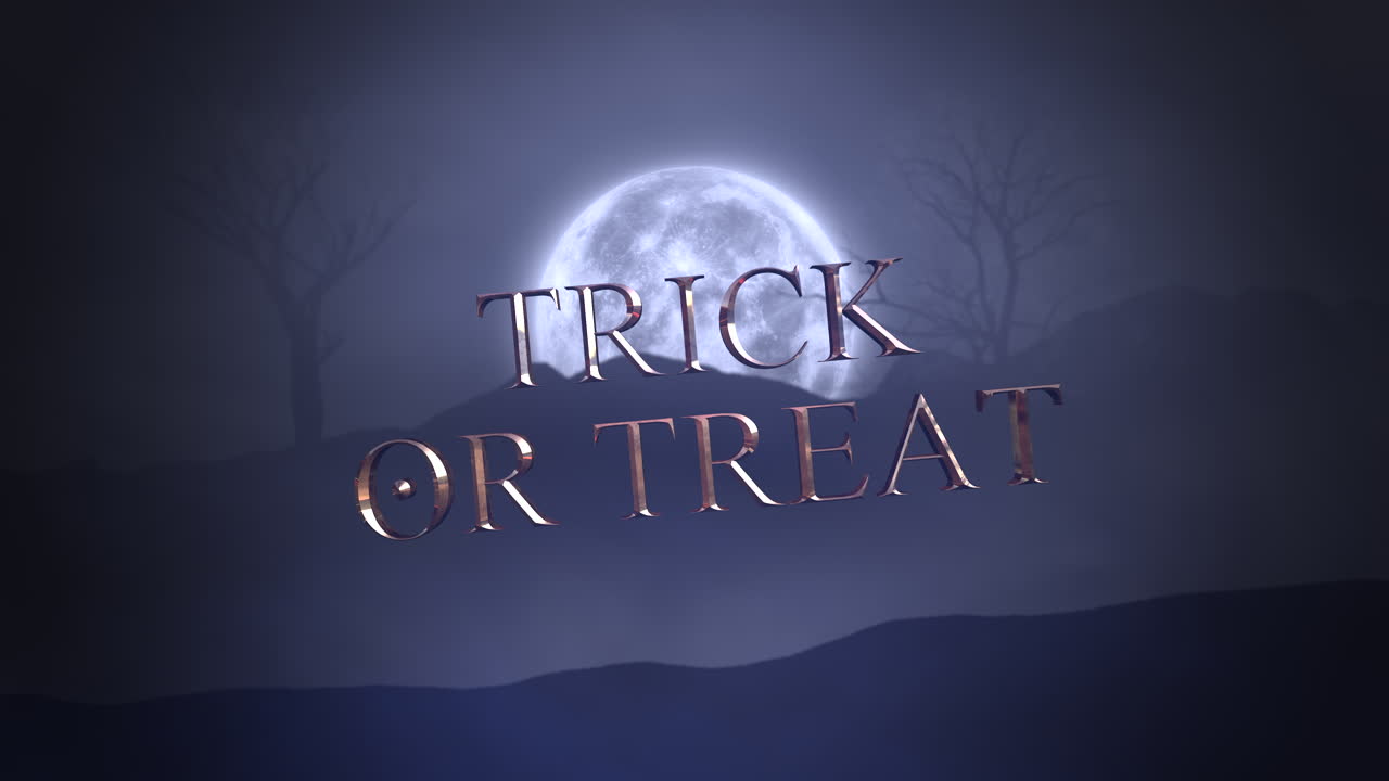 Premium stock video - Trick or treat with mystical forest and moon in night