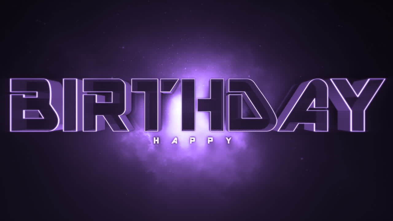 Premium stock video - Monochrome happy birthday text on dark purple ...