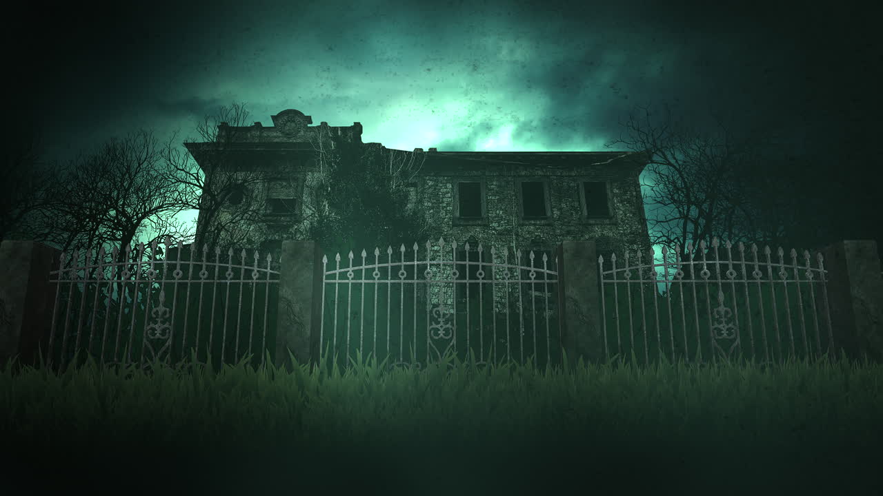 Premium stock video - Mystical old house and moon effect in night time