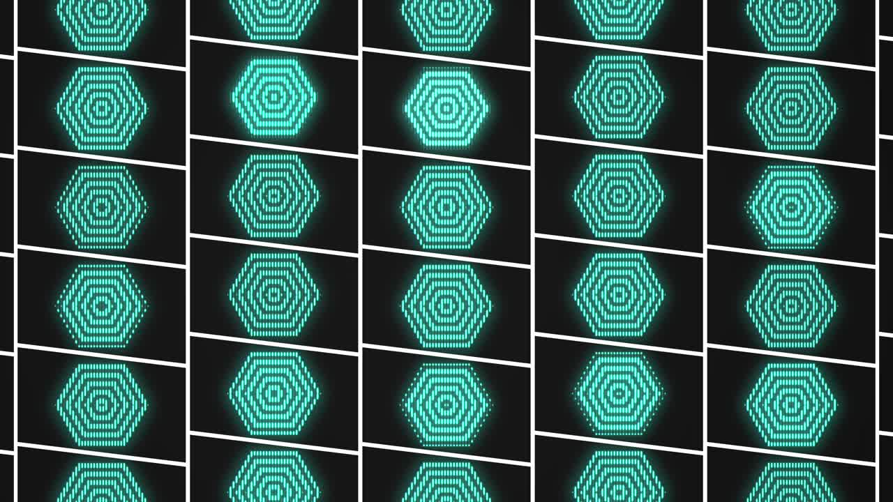 Premium stock video - Neon green hexagons pattern in night