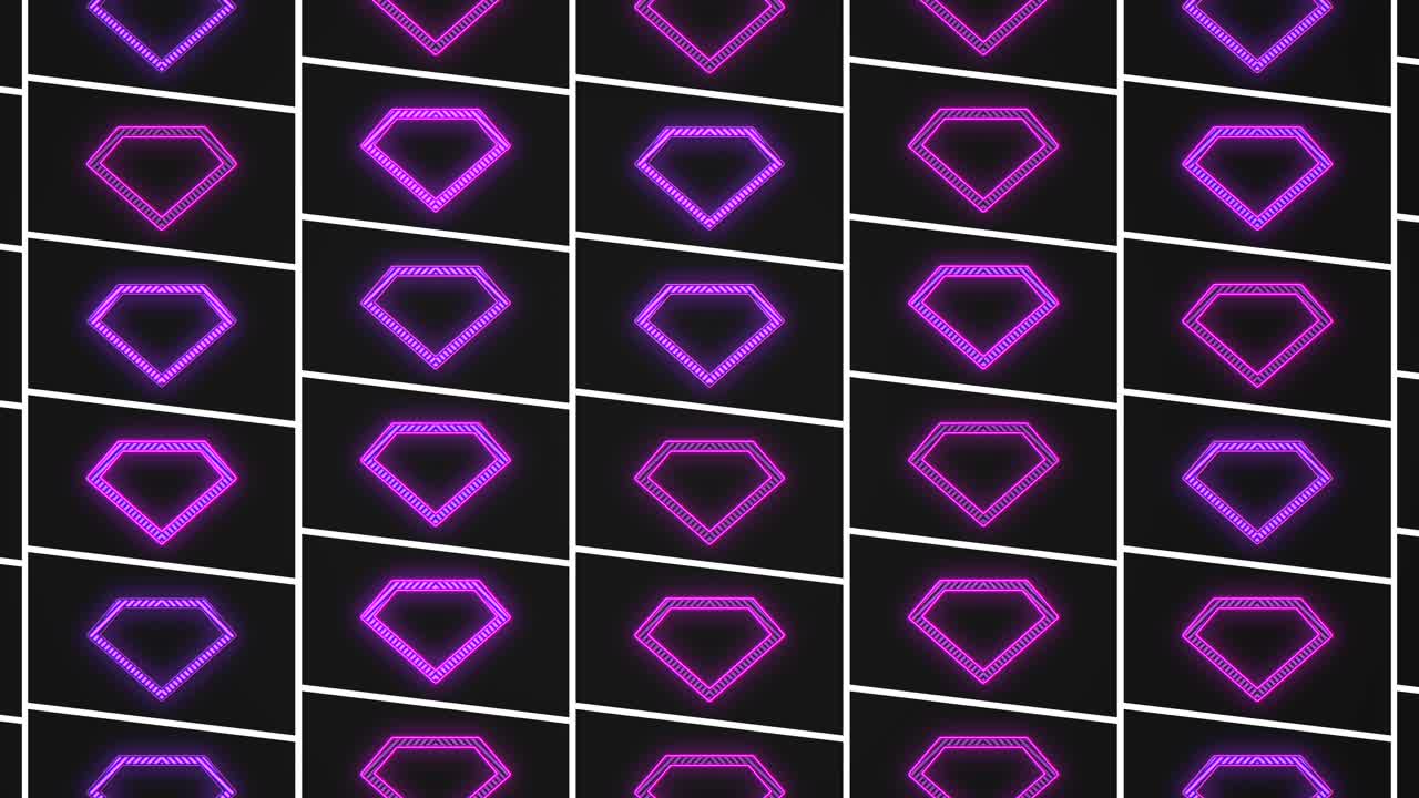 Premium stock video - Neon purple diamond pattern in night