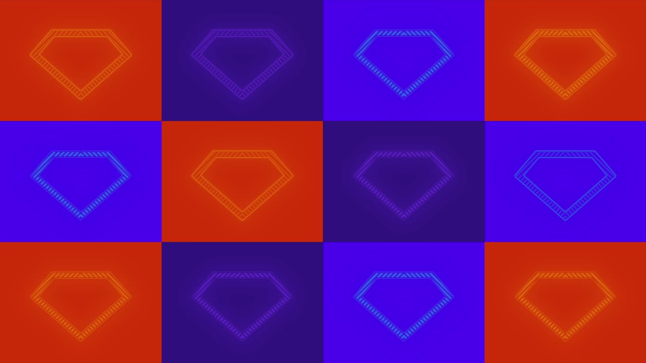 Premium stock video - Neon colorful diamond pattern in night