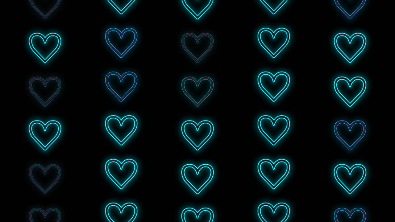 Premium stock video - Neon blue hearts pattern