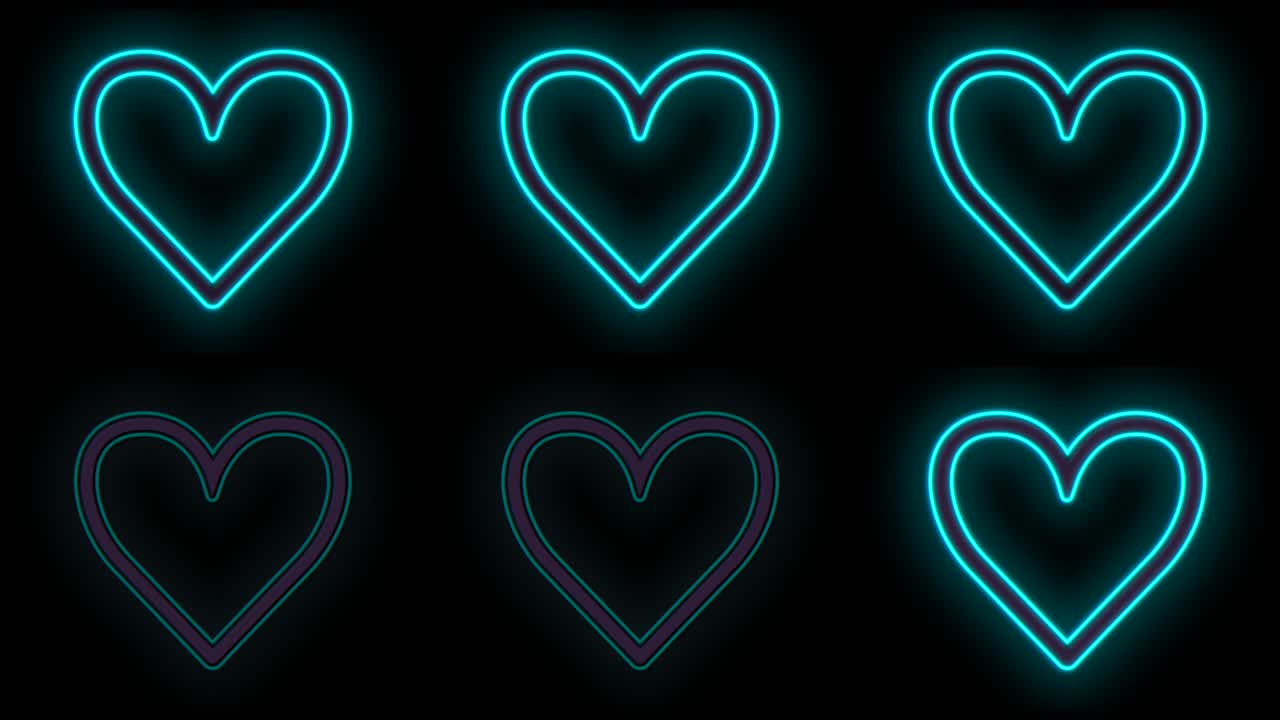 Premium stock video - Neon blue hearts pattern