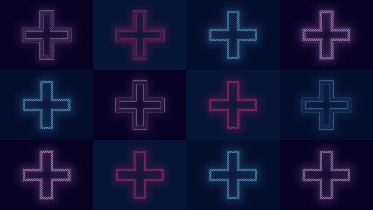 Premium stock video - Crosses pattern with purple neon light