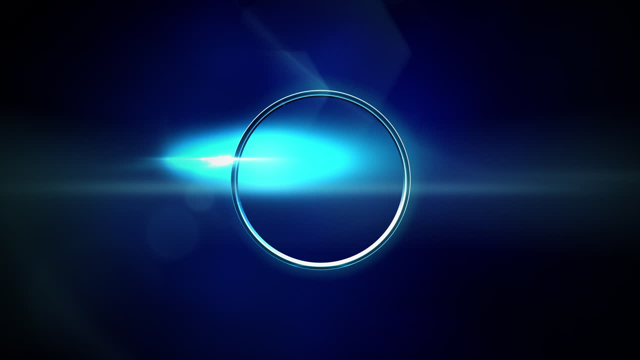 Premium stock video - Blue neon ring and light in dark space