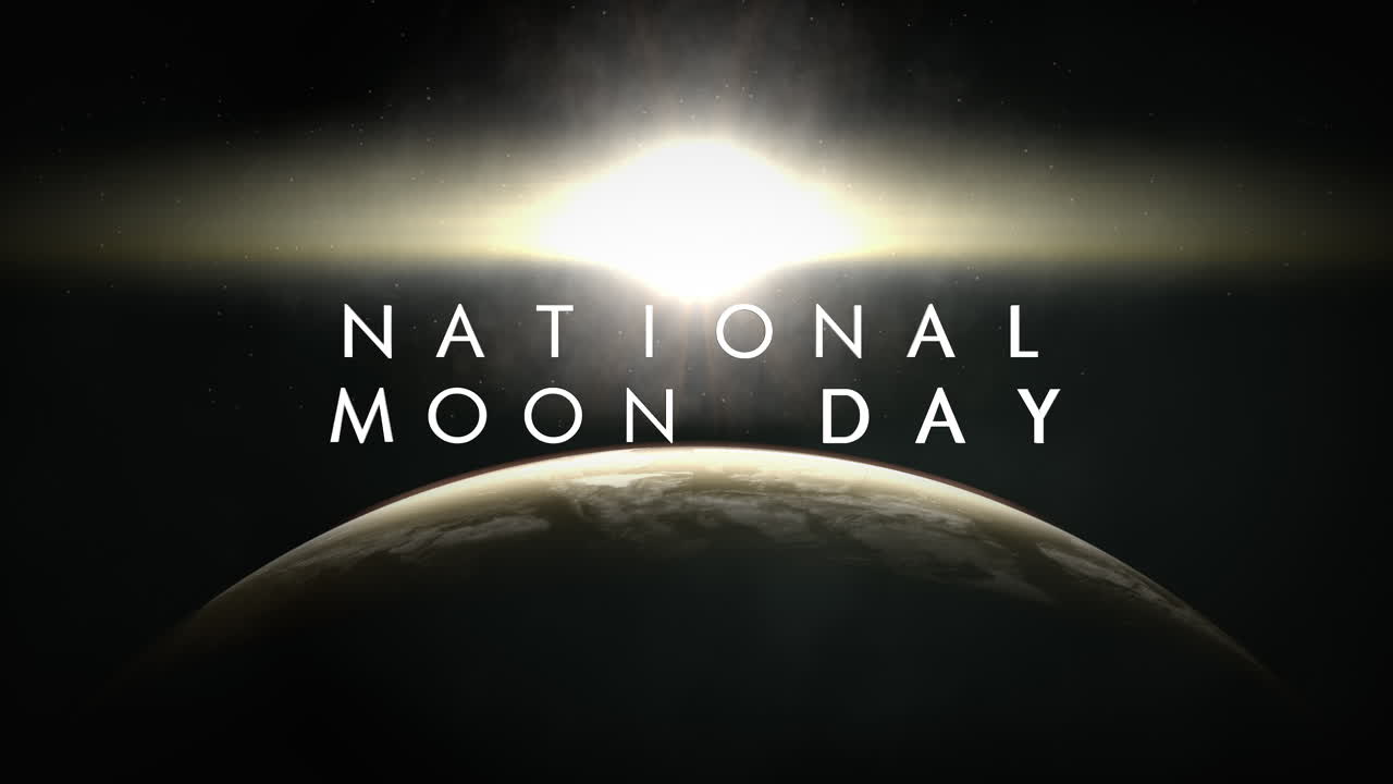 Premium stock video - National moon day with flash of light and planet ...