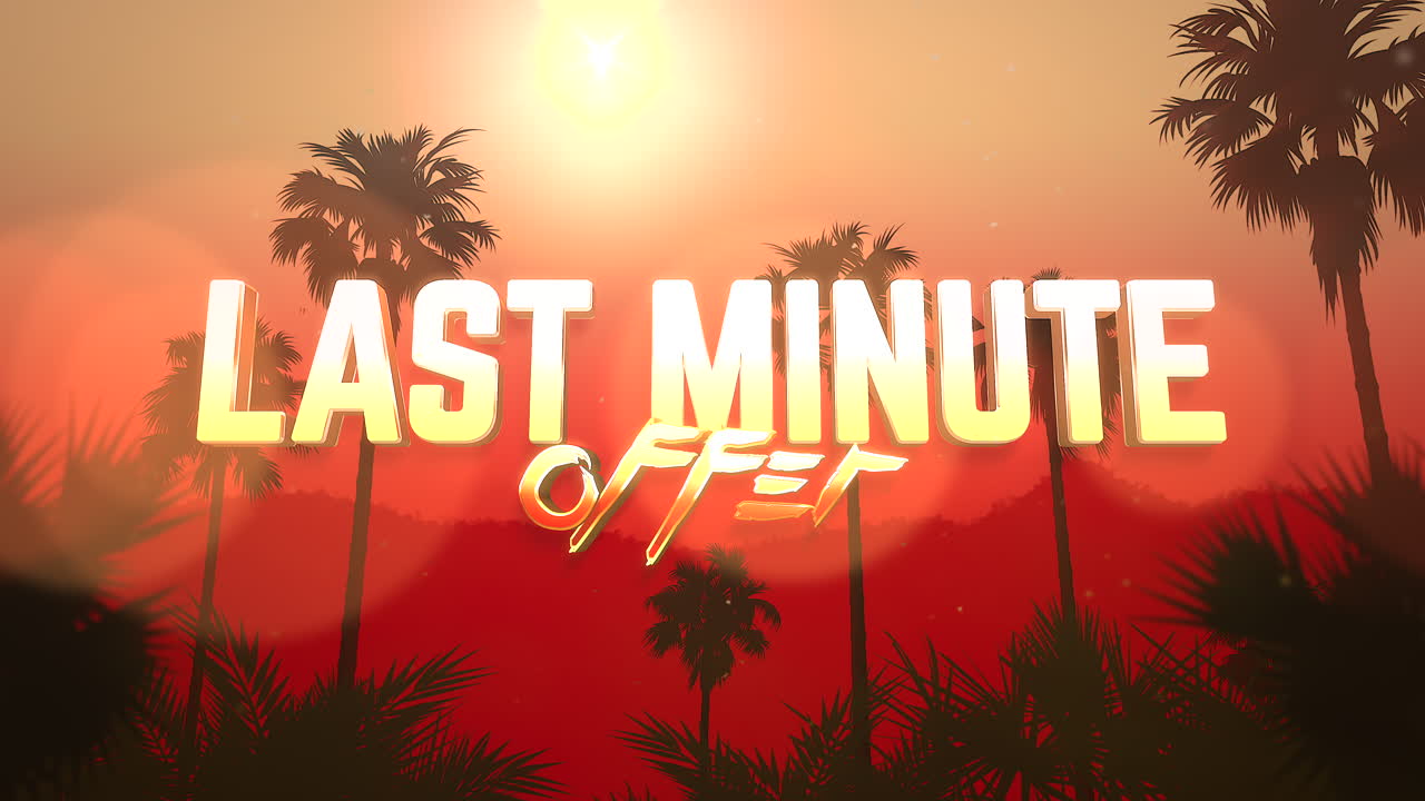 Premium stock video - Last minute offer with tropical palms in sunset