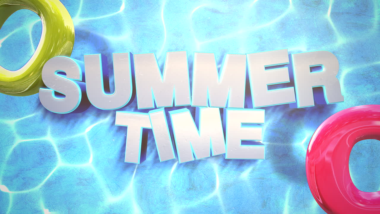 Premium stock video - Summer time in water pool with colorful lifebuoys