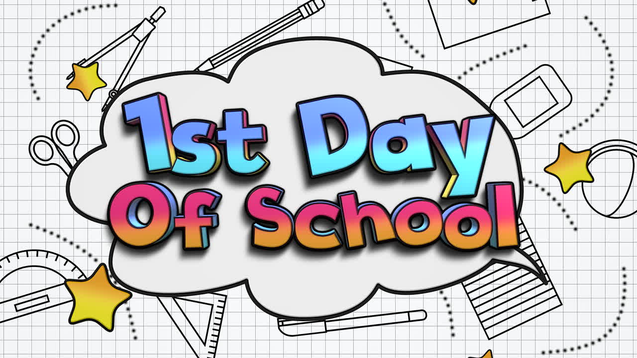Premium stock video - 1st day of school with school elements on paper