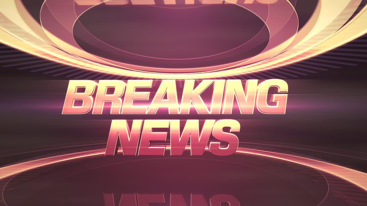 Premium stock video - Breaking news with lines and circles hud in newsroom