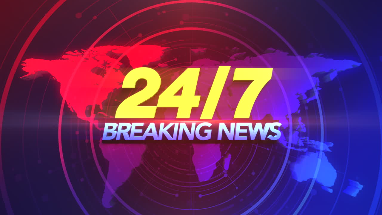 Premium stock video - 24 and breaking news with world map and hud elements